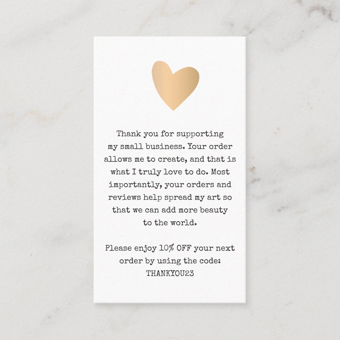 Gold Heart Customer Thank you Discount Coupon Business Card | Zazzle