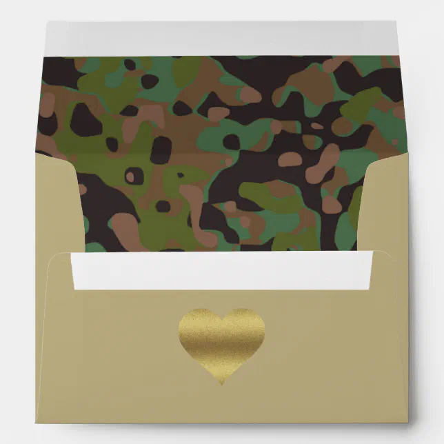 Gold Heart GI Camouflage Party Note Card Envelope | Zazzle