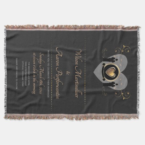 Gold Heart Male Wedding Invite Keepsake Throw Blanket | Zazzle