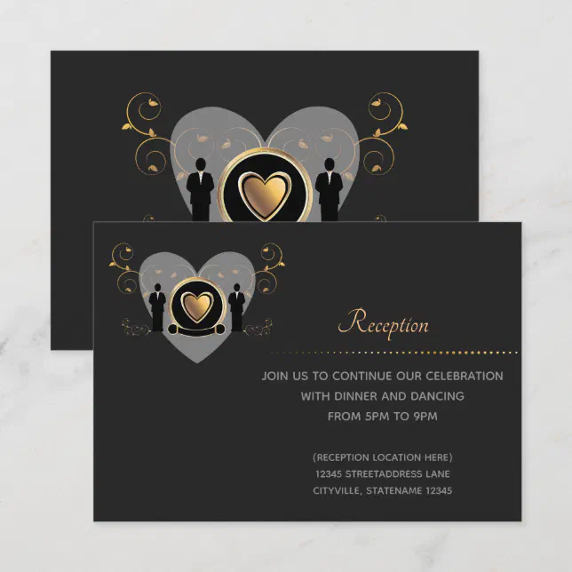 Gold Heart Male Wedding | Reception Card | Zazzle