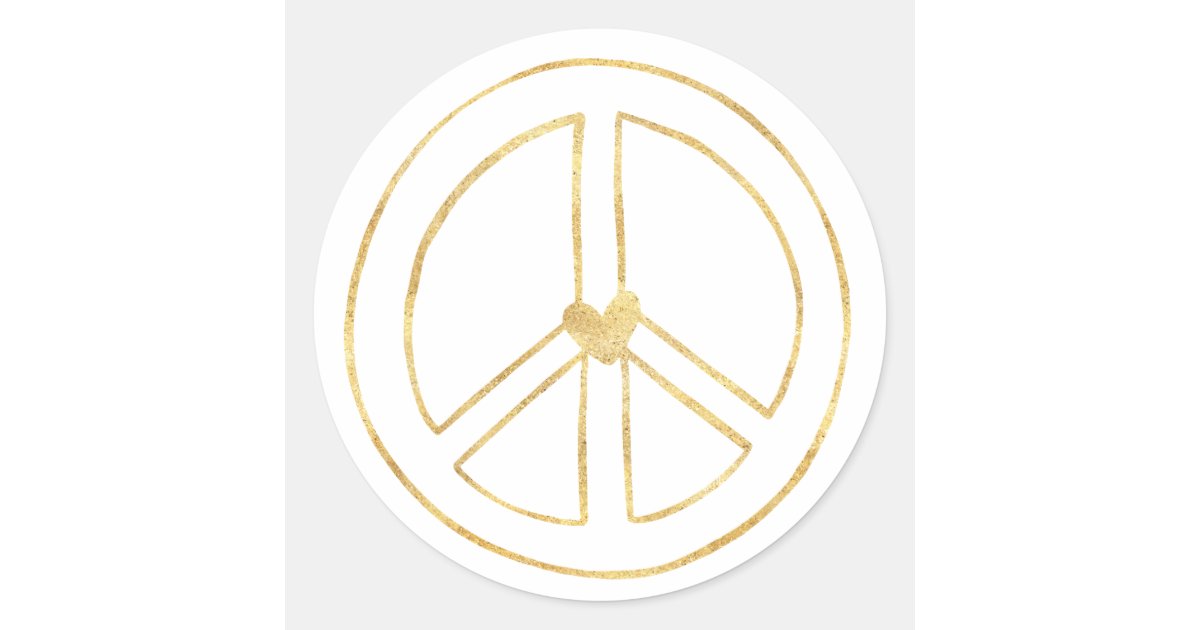 Gold Heart Peace Sign Classic Round Sticker | Zazzle