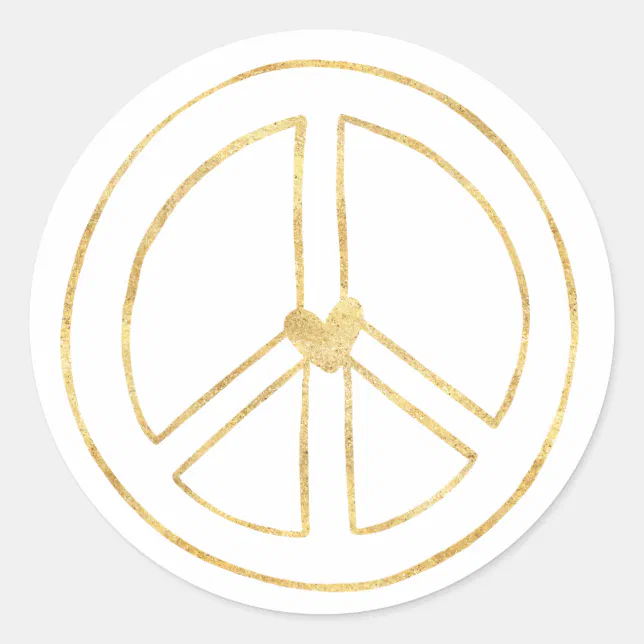 Gold Heart Peace Sign Classic Round Sticker | Zazzle