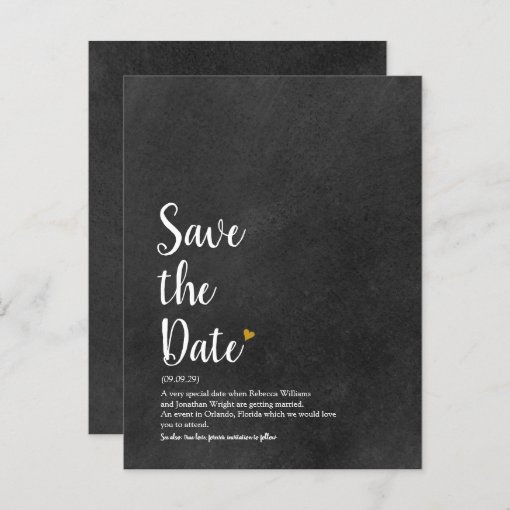 Gold Heart Script Save the Date Definition Announcement Postcard | Zazzle