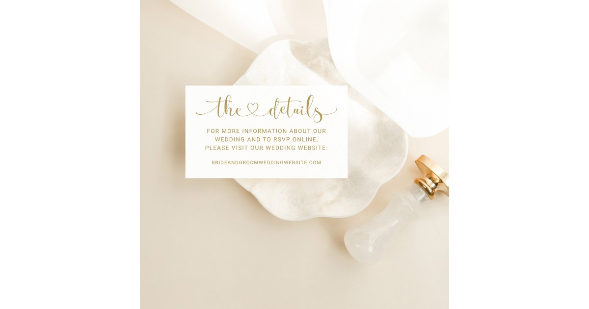 Gold Heart Script Wedding Details Enclosure Card | Zazzle