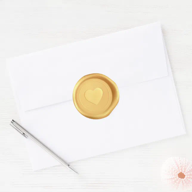 Gold Heart Wax Seal Wedding Envelope Stickers | Zazzle
