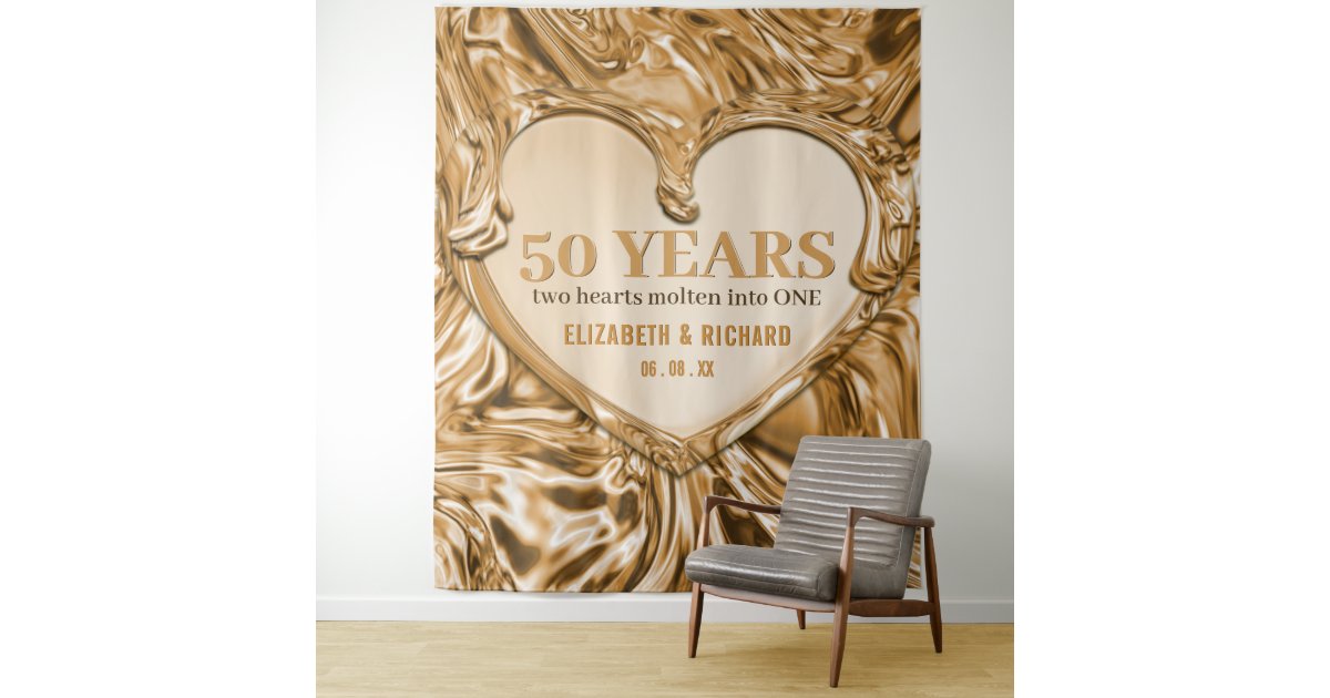 Gold Heart Wedding Anniversary Backdrop | Zazzle
