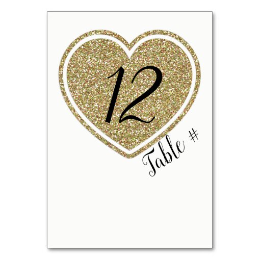 Gold Heart Wedding Table Number Card | Zazzle
