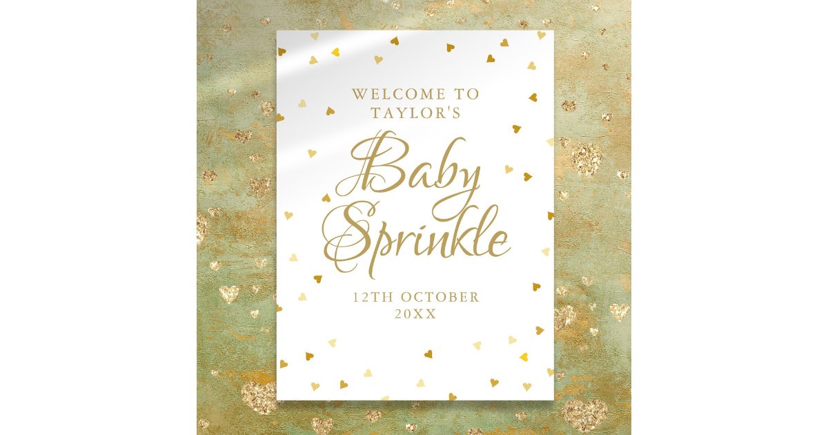 Gold Hearts Baby Shower Sprinkle Welcome Sign | Zazzle