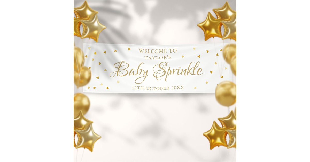 Gold Hearts Baby Sprinkle Shower Welcome Banner | Zazzle