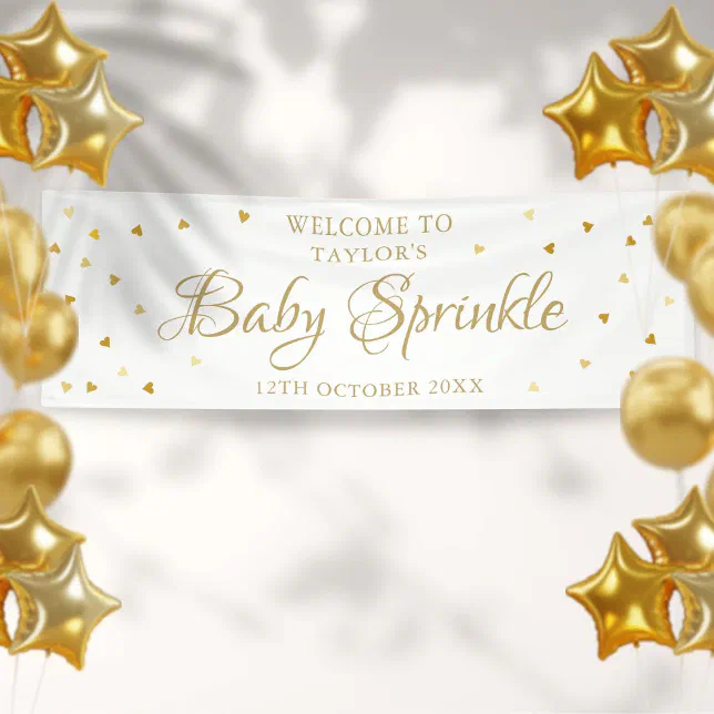 Gold Hearts Baby Sprinkle Shower Welcome Banner | Zazzle