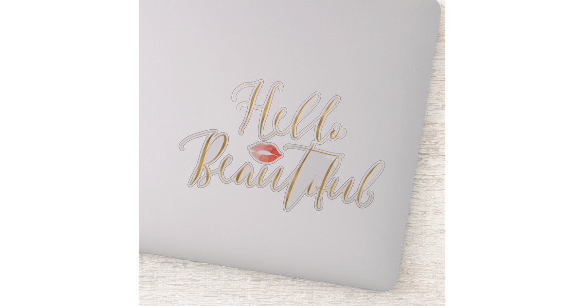 Gold Hello Beautiful Lips Sticker | Zazzle