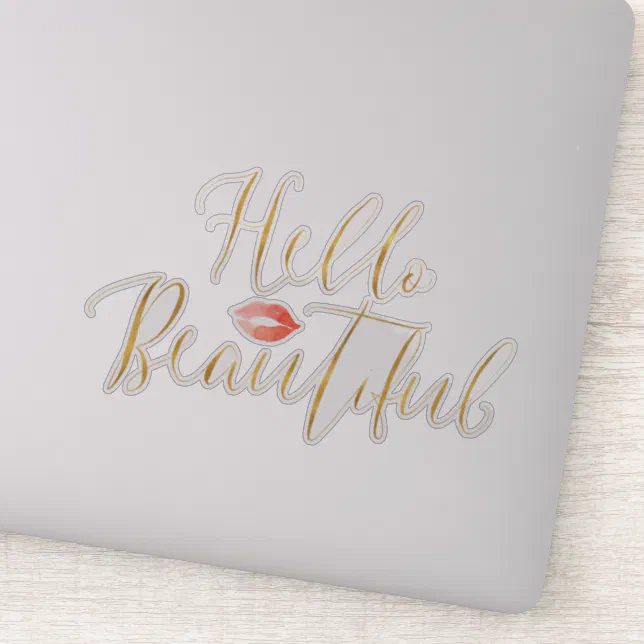 Gold Hello Beautiful Lips Sticker | Zazzle