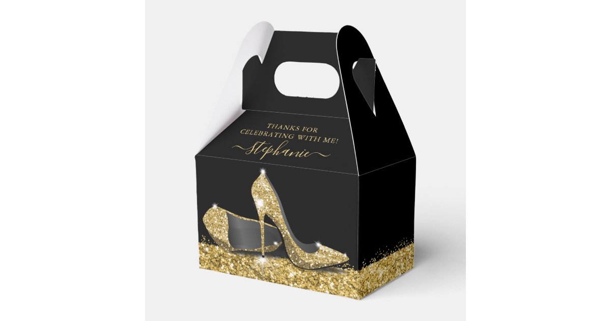 Gold High Heels Elegant Black Glitter Thank You Favor Boxes | Zazzle