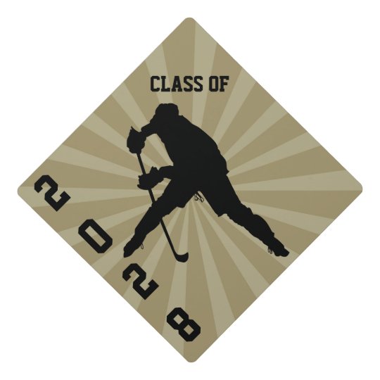 Gold Hockey Black Silhouette Personalized Graduation Cap Topper ...