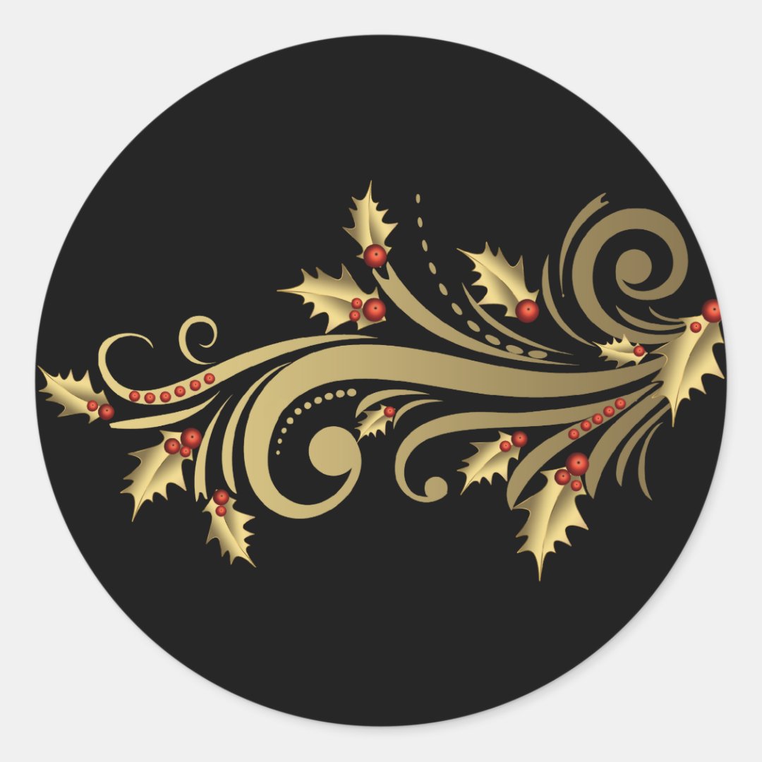 Gold Holly & Scroll Stickers | Zazzle