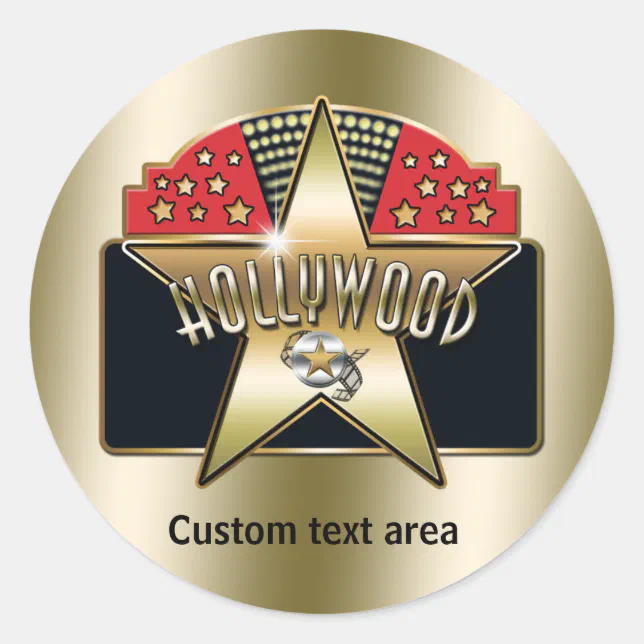 Gold Hollywood Retro Typography Star Party Sticker | Zazzle