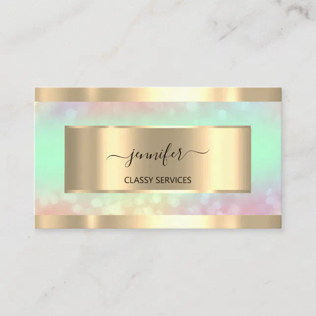Gold Holograph Nail Salon Mint Hairdresser OMBRÉ Business Card | Zazzle