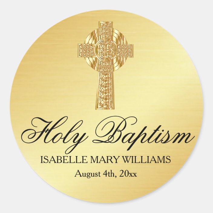 Gold Holy Baptism Sticker Seal with Cross | Zazzle.com
