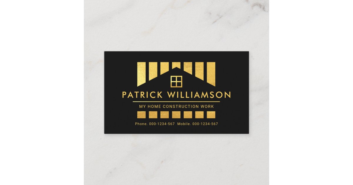 Gold Home Construction Piling Work Business Card | Zazzle