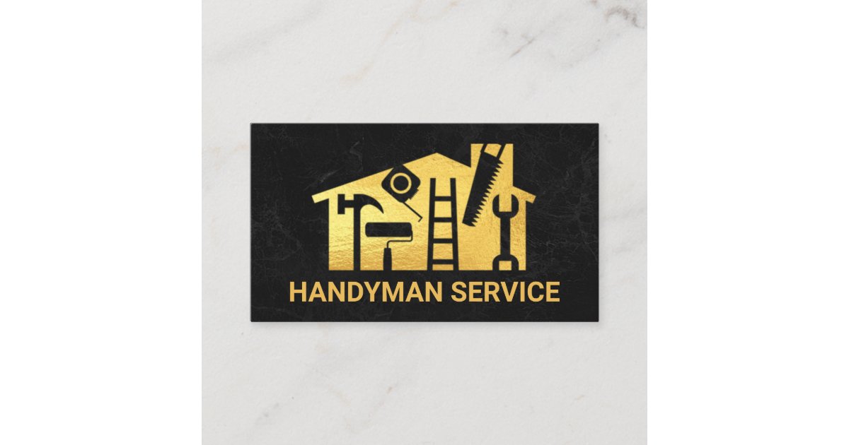 Gold Home Handyman Tools On Granite Business Card | Zazzle