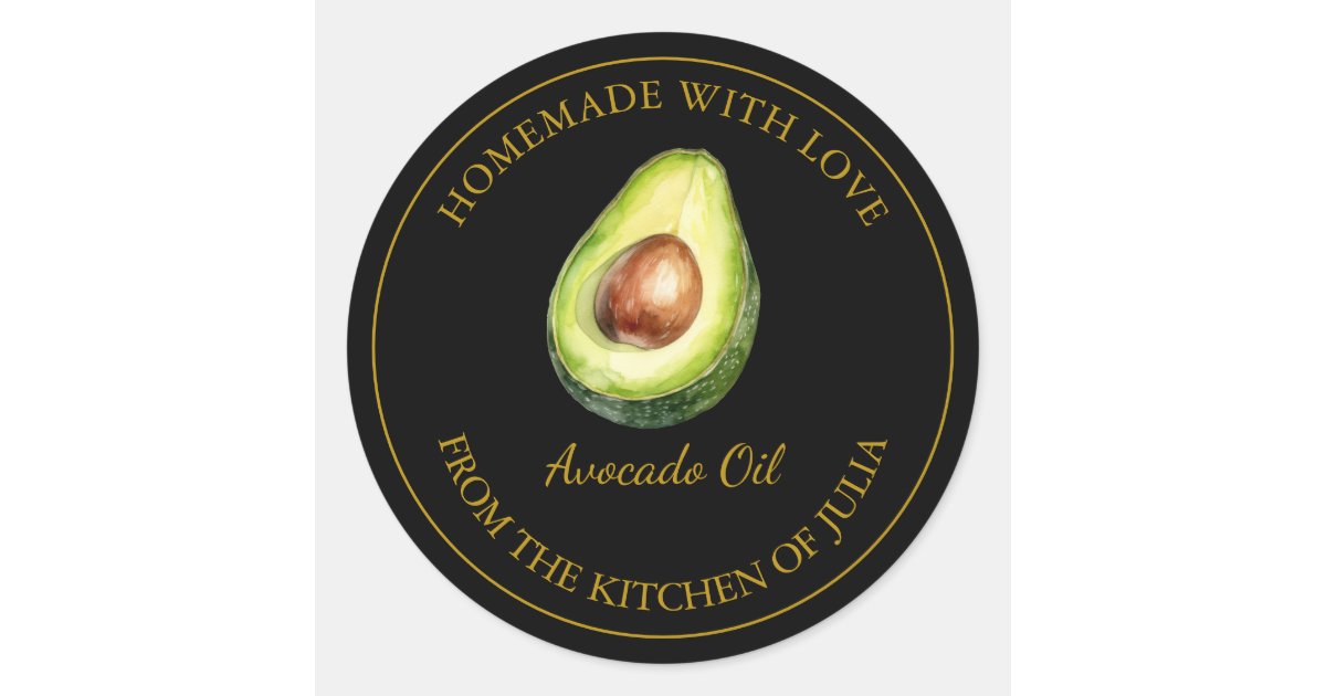 Gold Homemade Avocado Oil Label | Black | Zazzle