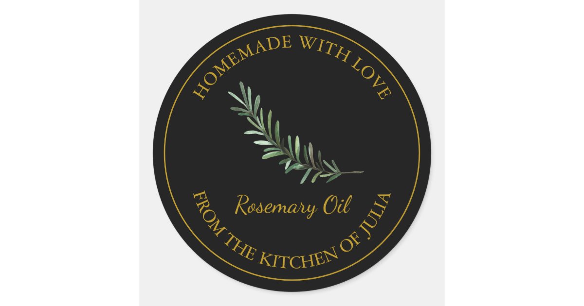 Gold Homemade Rosemary Oil Label | Black | Zazzle