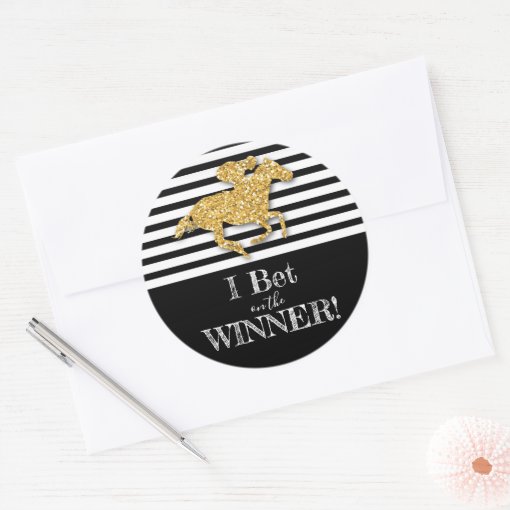 Gold Horse Black and White Stripes Derby Race Classic Round Sticker ...