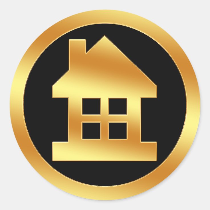 Gold House Icon Classic Round Sticker | Zazzle