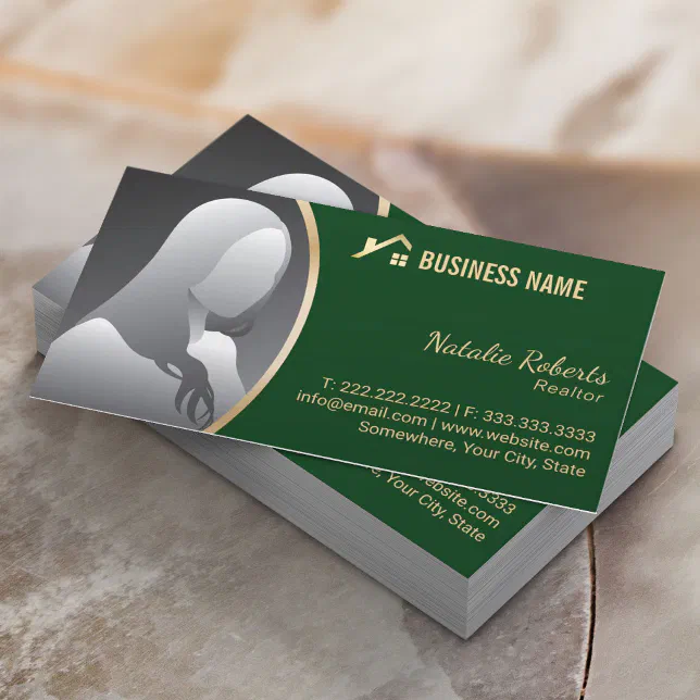 Gold House Logo Real Estate Realtor Green Photo Business Card | Zazzle