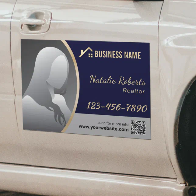 Gold House Logo Real Estate Realtor Navy Photo Car Magnet | Zazzle