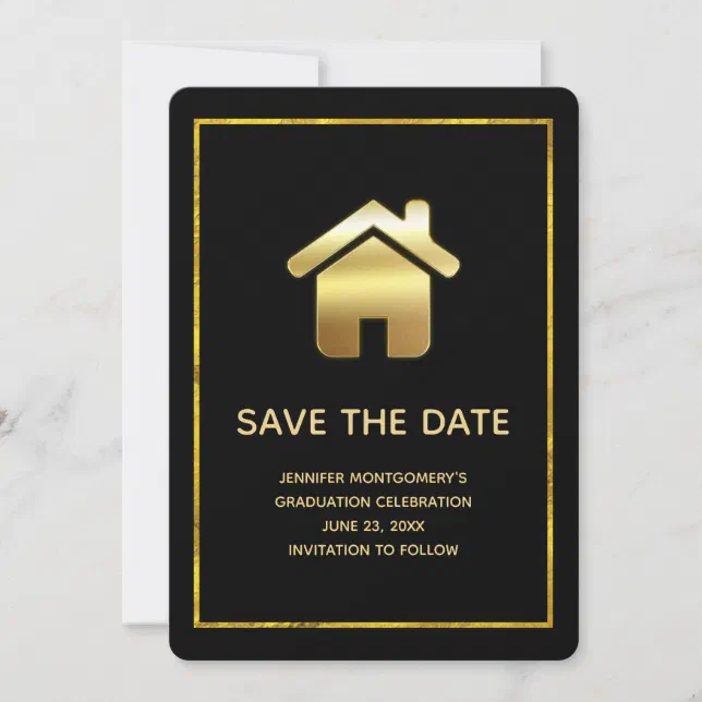 Gold House Symbol Real Estate Graduation Save The Date | Zazzle