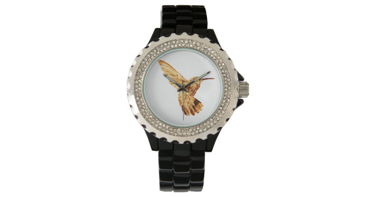 Gold hummingbird women's watch | Zazzle