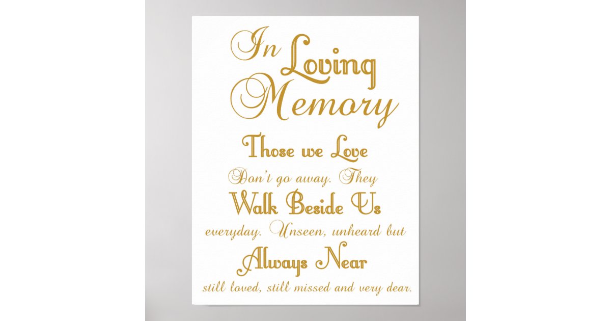 Gold In Loving Memory Wedding Sign | Zazzle
