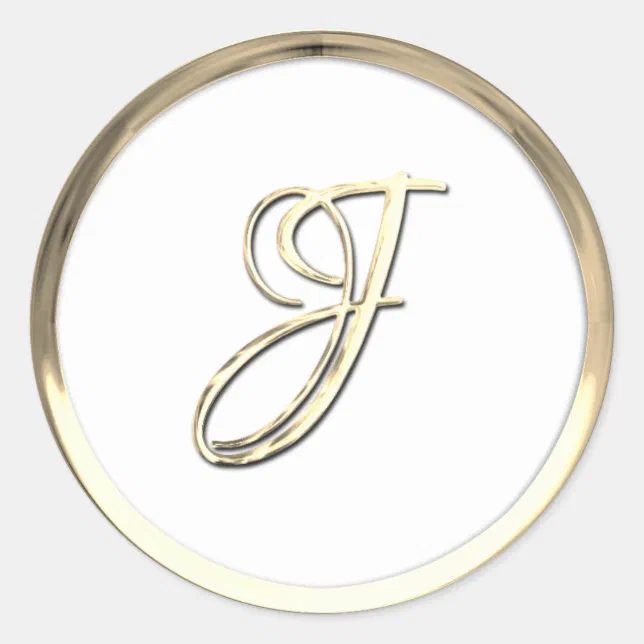 Gold Initial Monogram J Script Any Color Classic Round Sticker | Zazzle