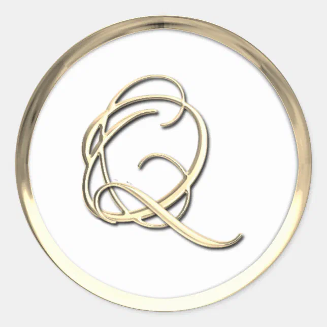 Gold Initial Monogram Q Script Classic Round Sticker | Zazzle