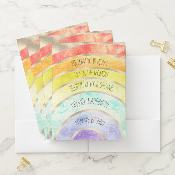 Gold Inspirational Quotes Rainbow personalized Pocket Folder | Zazzle