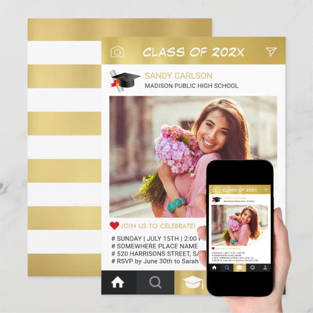 Gold Instagram Frame Photo Graduation Announcement | Zazzle