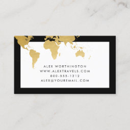Gold International Travel World Map Business Card | Zazzle