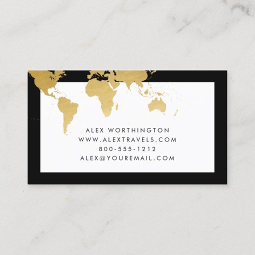 Gold International Travel World Map Business Card | Zazzle