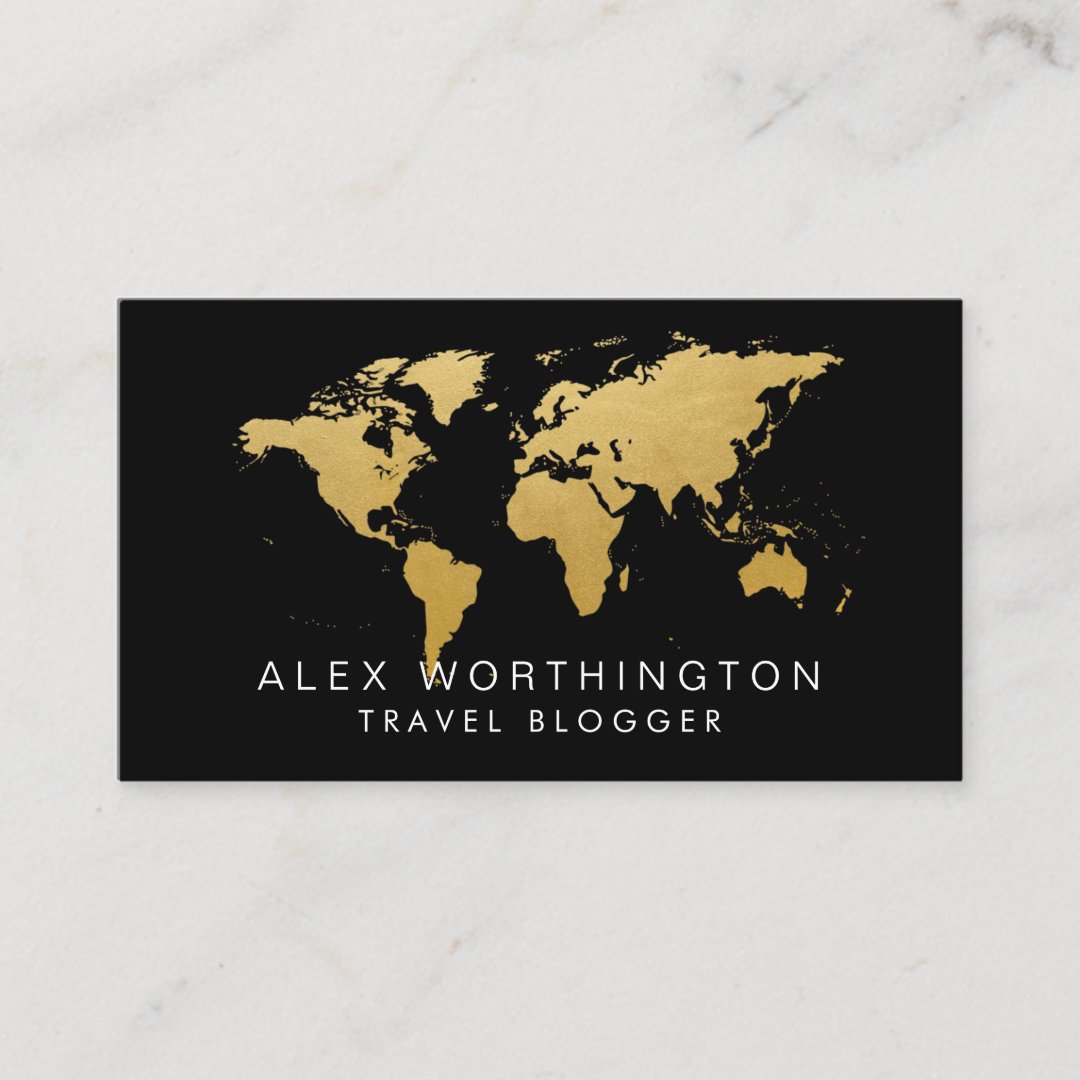 Gold International Travel World Map Business Card | Zazzle