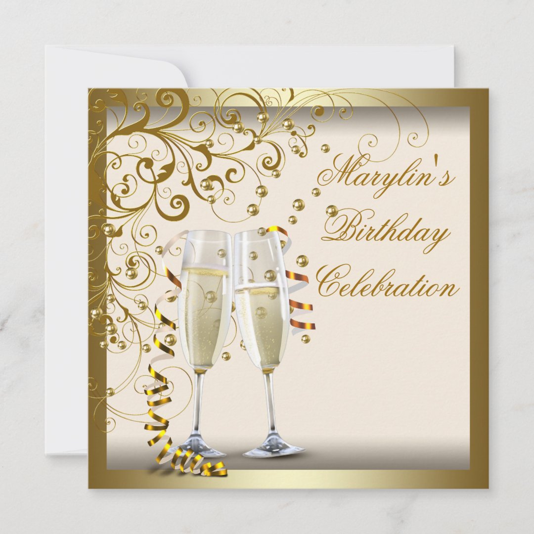 Gold Ivory Womans Elegant Gold Cream Birthday Invitation | Zazzle