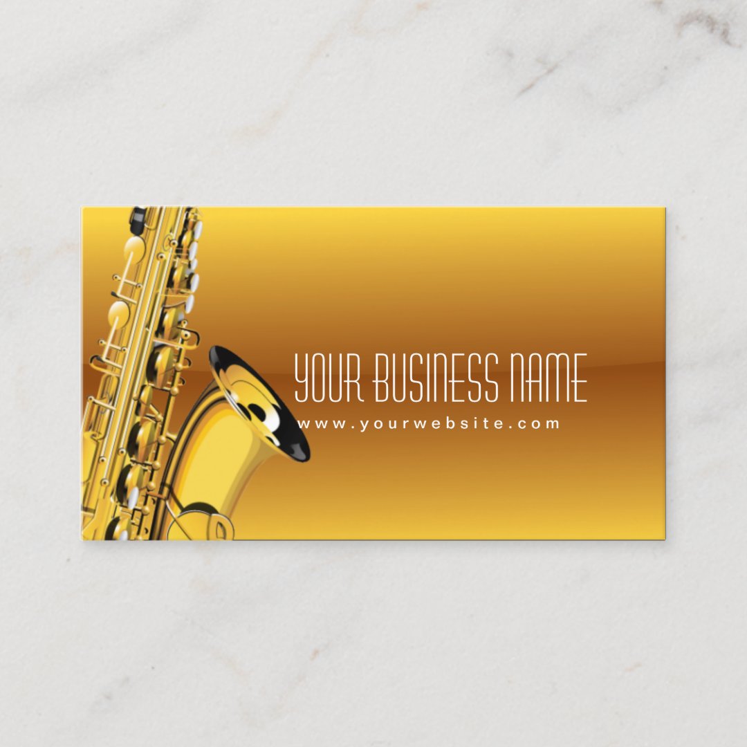Gold Jazz Saxophone Music Business Card | Zazzle