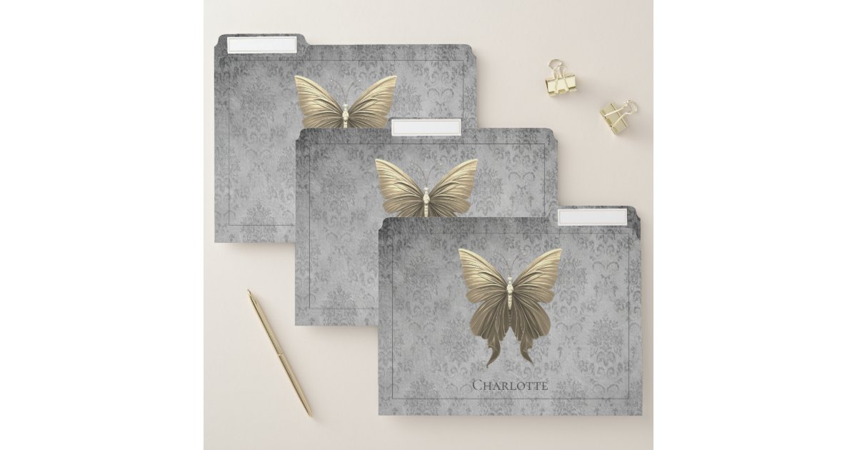 Gold Jeweled Butterfly File Folder | Zazzle