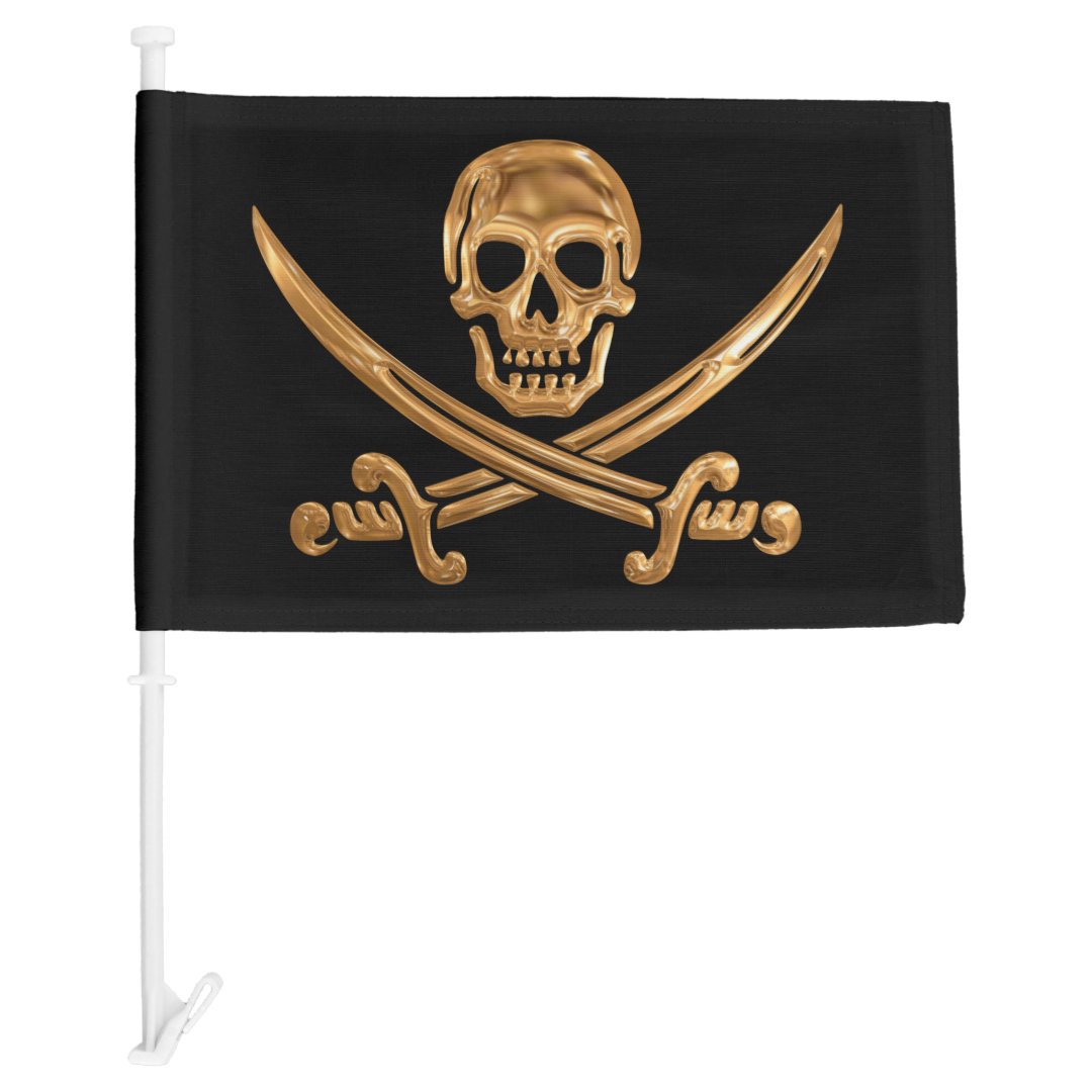Gold Jolly Roger Car Flag | Zazzle