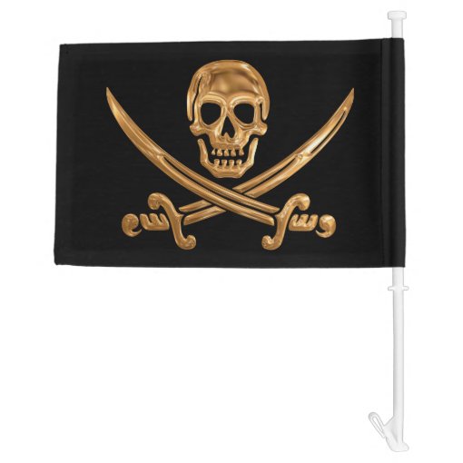 Gold Jolly Roger Car Flag | Zazzle