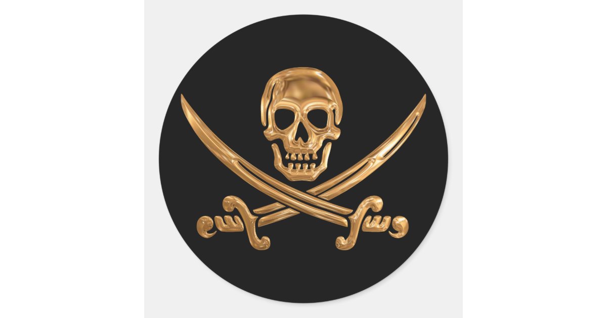 Gold Jolly Roger Classic Round Sticker | Zazzle
