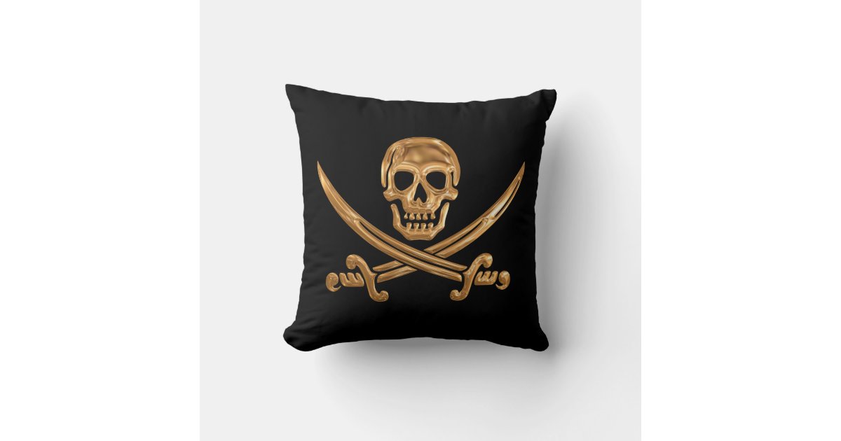 Gold Jolly Roger Throw Pillow | Zazzle