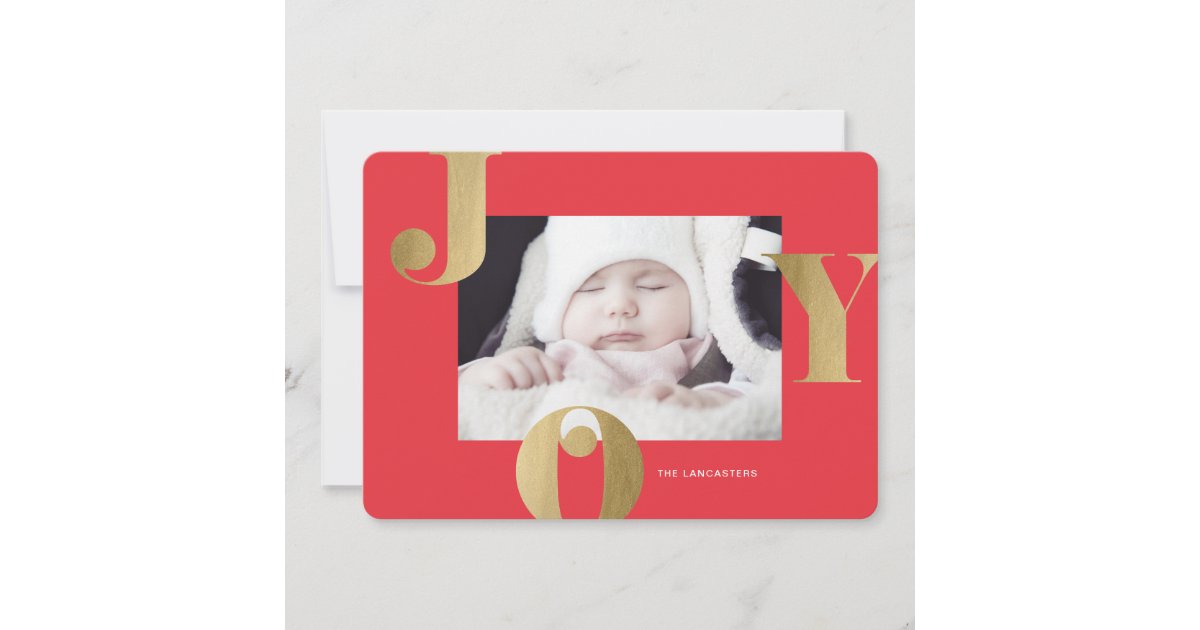 Gold Joy Frame Christmas Holiday Photo Card | Zazzle