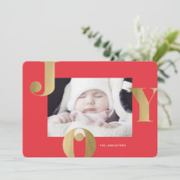Gold Joy Frame Christmas Holiday Photo Card | Zazzle