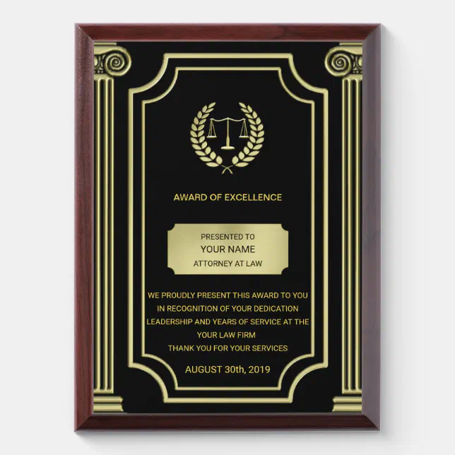 Gold Justice Scale Award Plaque | Zazzle